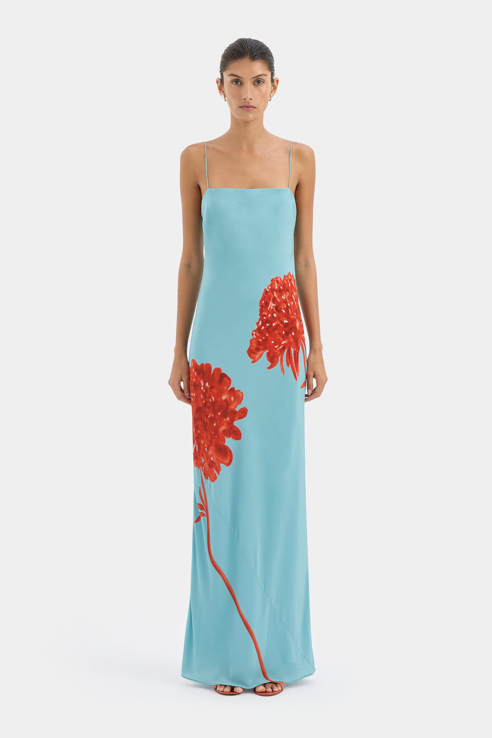 Amelie Slip Dress | Flore Blue Floral Silk Maxi | SIR.