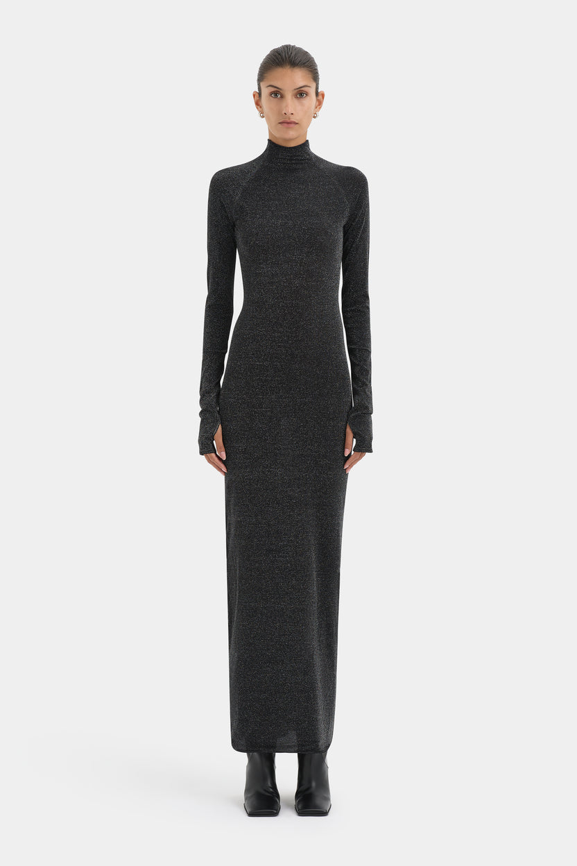 Chiano Long Sleeve Dress | Black Silver | SIR.