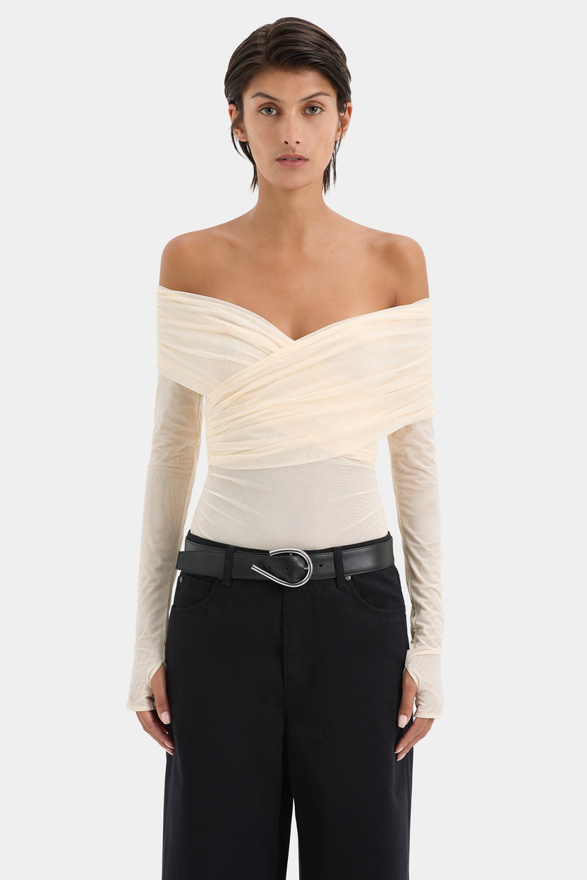 Jacques Gathered Long Sleeve Top | Ecru | SIR.
